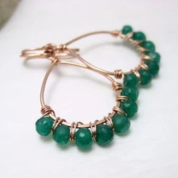 Jewelry | Rose Gold Wire And Raw Emerald Earrings | Poshmark